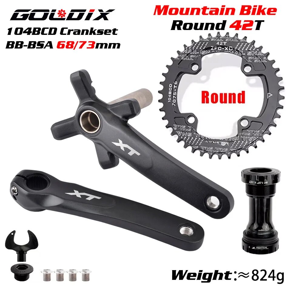 Велосипедный Кривошип XT 104BCD MTB велосипед Кривошип цепь велосипед 170 мм 175 мм черный круглый Овальный 32T 34T 36T 38T Алюминиевый сплав с дном
