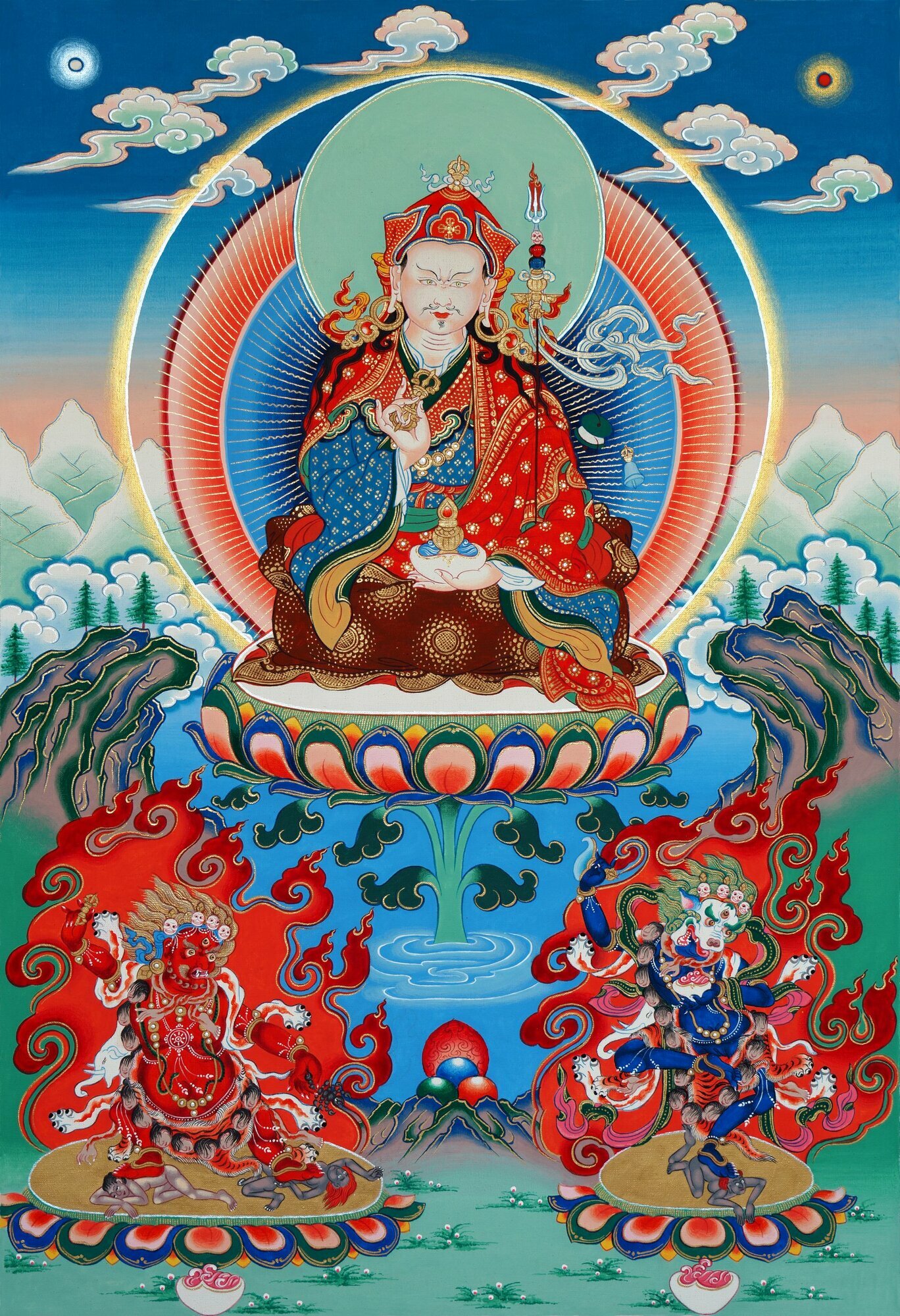 Тханка печатная на полиграфическом шёлке "Падмасамбхава", С. Носков, A3