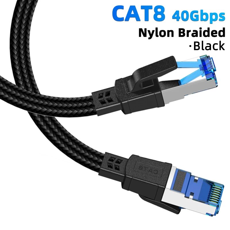 Кабель Ethernet Cat 8 Nylon Braided 40 Гбит/с CAT 8 Black Braided, 15m