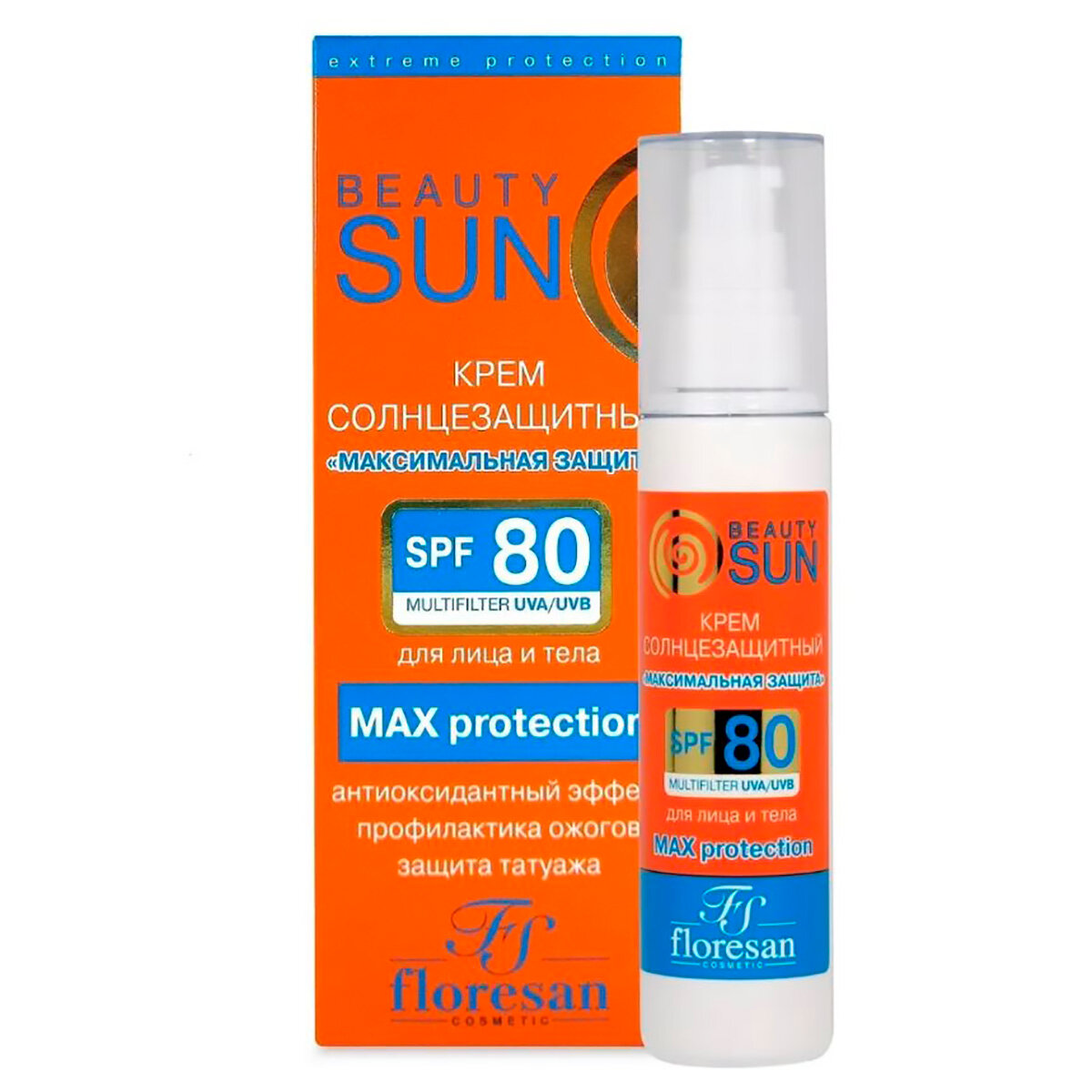 Крем солнцезащитный Максимальная защита, SPF80, Beauty Sun, 75 мл, FLORESAN