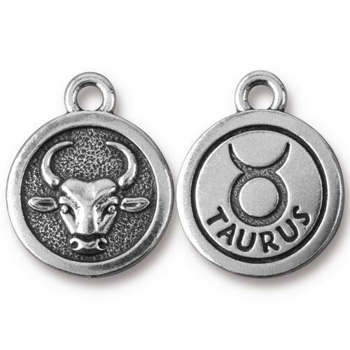 Подвеска, 19х15.5мм, TierraCast, знак зодиака Телец (Taurus), базовый материал - оловянный сплав, посеребренный с чернением, 1 шт.