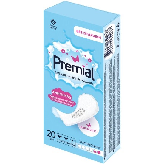 Ежедневные прокладки Premial Protect Comfort с анионным чипом, 20 шт