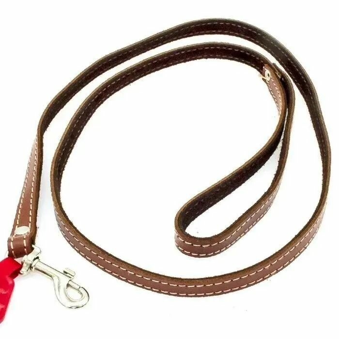 Homepet Поводок для собак кожаный, простой, простроченный, коричневый, 10 мм х120 см, 1 шт