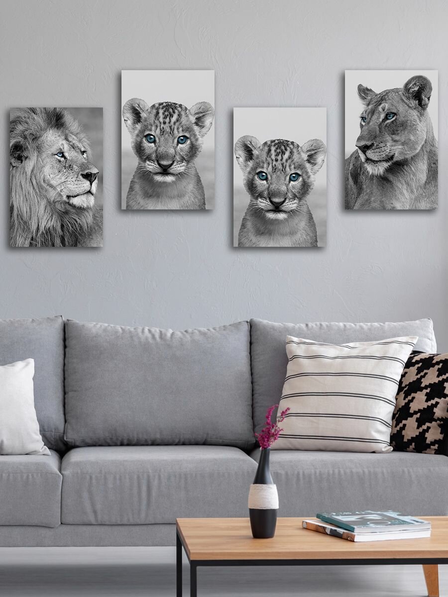Комплект картин на холсте LOFTime 3 шт 40Х60 см ЛЕВ, ДВА львенка, львица КС-592-4060