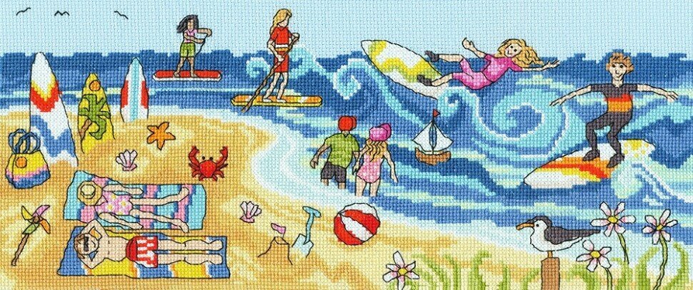 Набор для вышивания Bothy Threads #XJR42 Seaside Fun (Развлечения на берегу моря), Счетный крест, 36 х 15 см