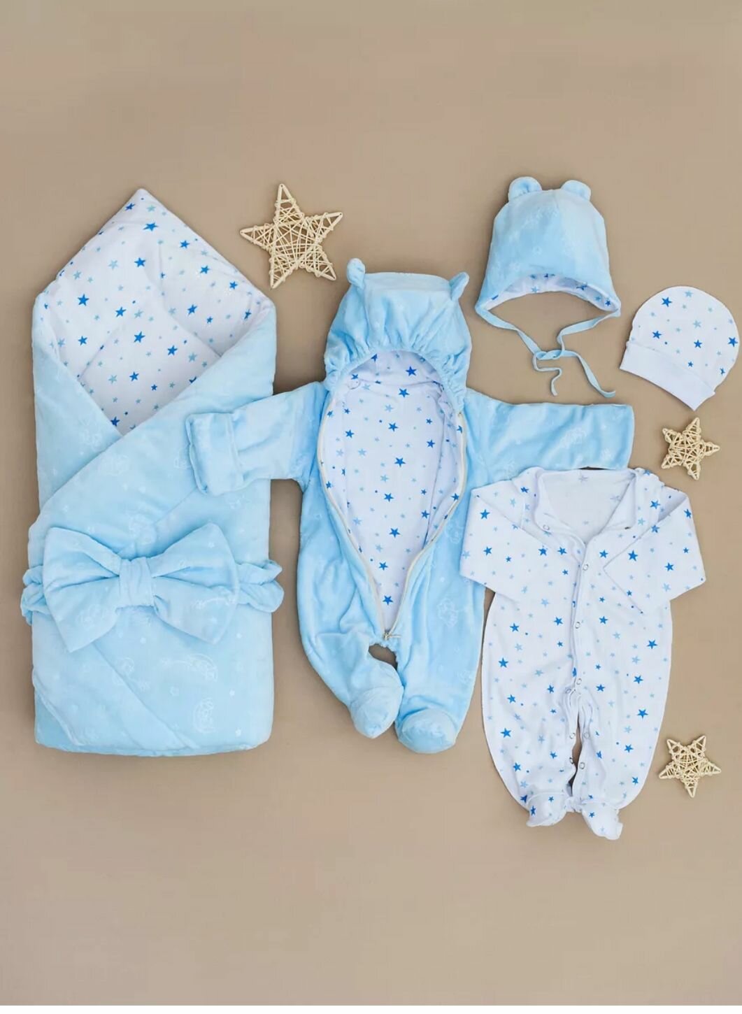 Комплект на выписку, для новорожденных, голубой, размер 50-56, для мальчиков