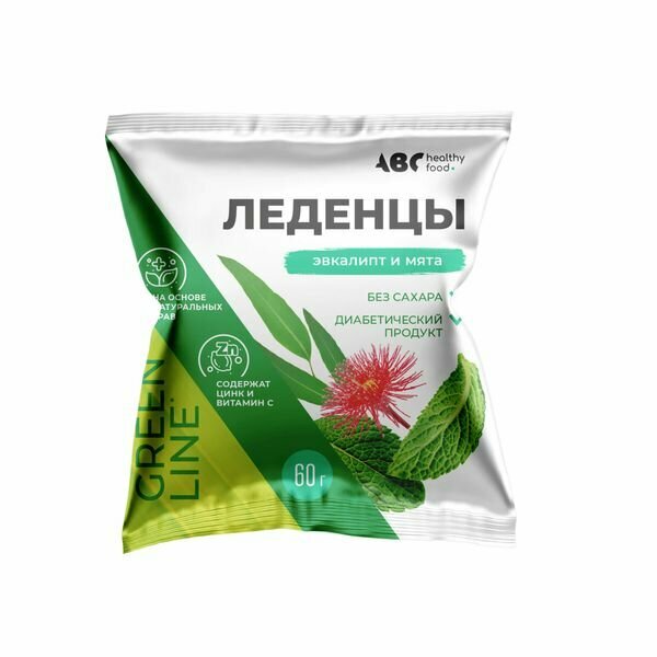 Карамель леденцовая с цинком и витамином С вкус эвкалипта и перечной мяты без сахара ABC Healthy Food 60г
