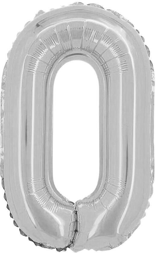 Шар с клапаном (16'/41 см) Мини-цифра, 0, Серебро, 1 шт.