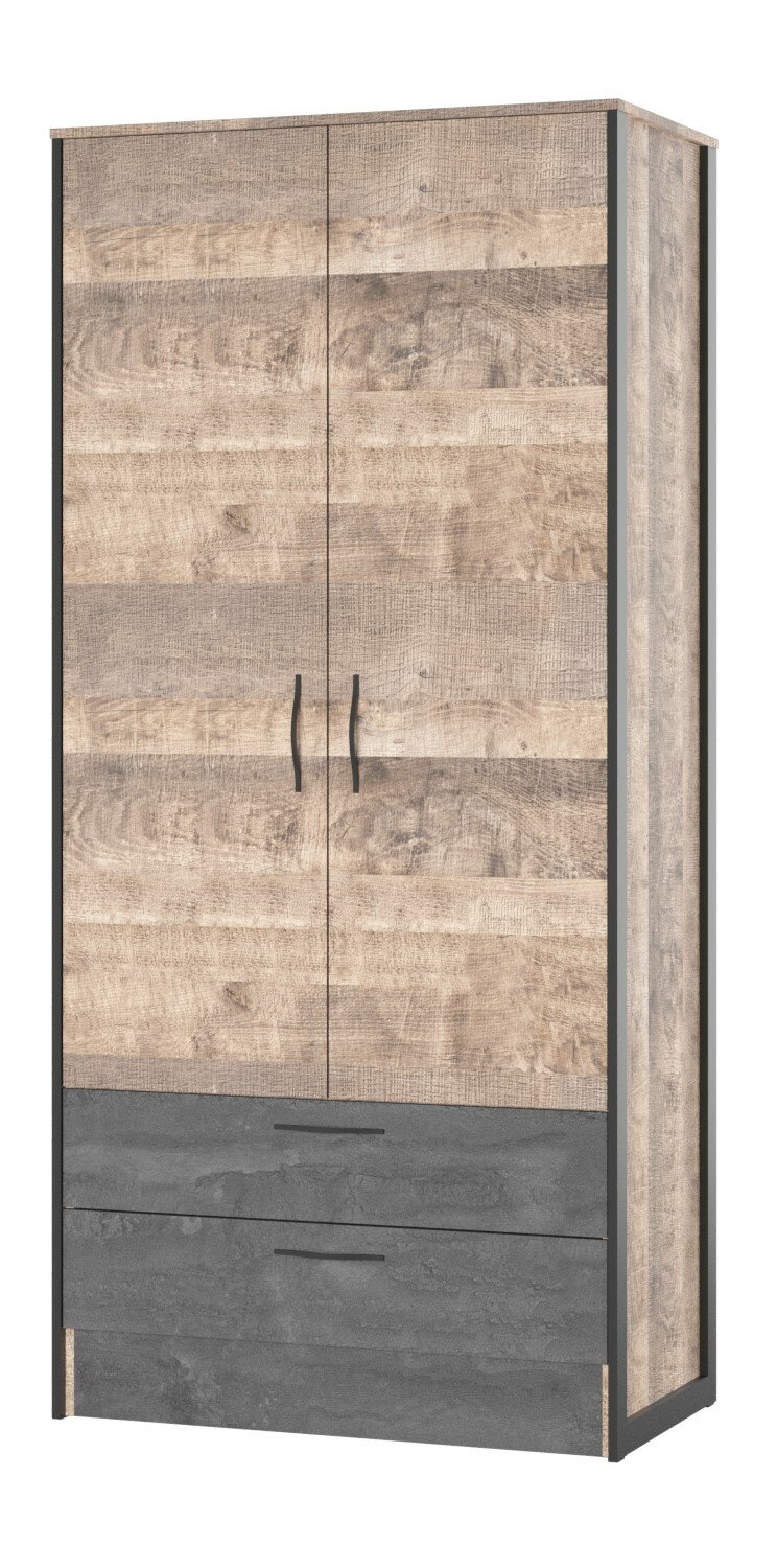 HUGO (хуго) шкаф 2-х дверный 102 х 220 х 56,2 см, ЛДСП, Дуб Гранж/Железный камень