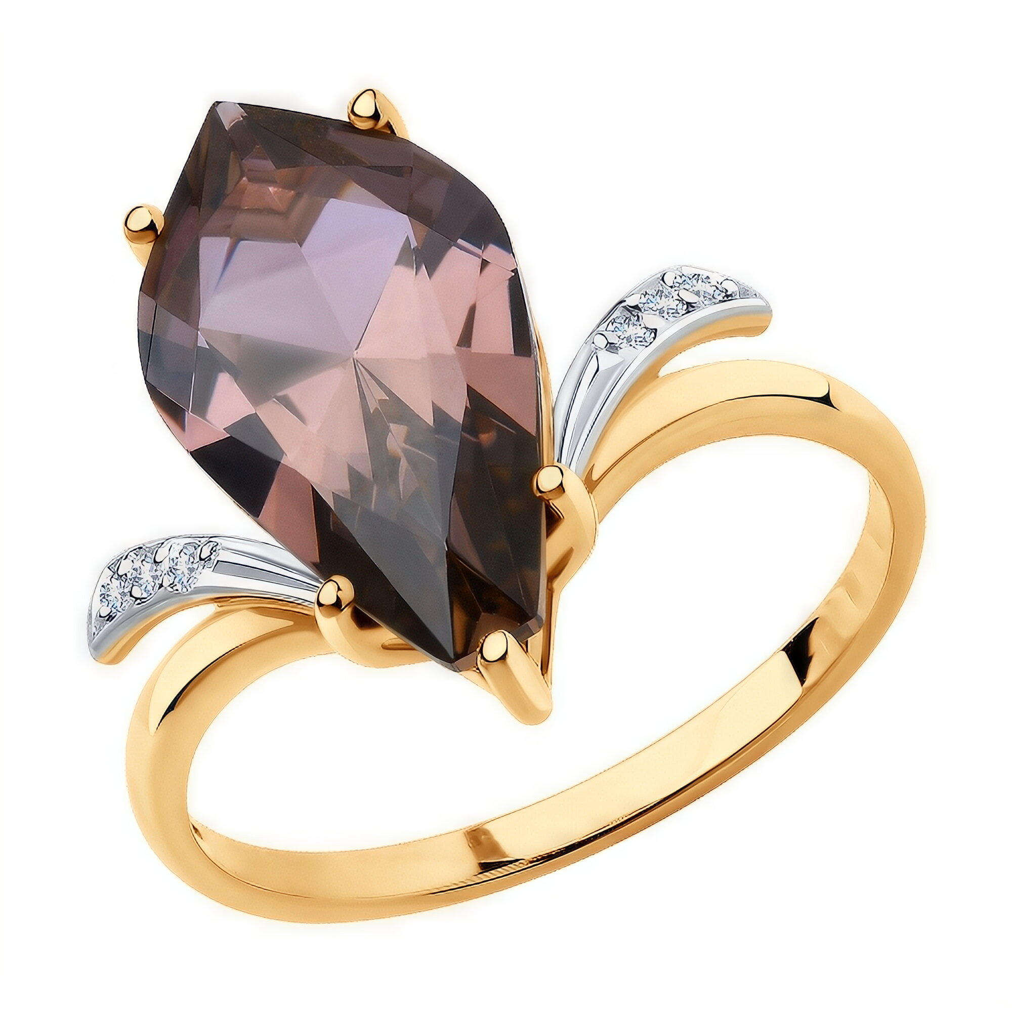 Кольцо, красное золото, 585 проба, фианит, султанит