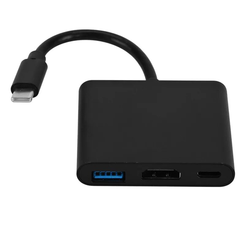 USB-C адаптер 3 в 1 Type C - HDMI, USB 3.0, черный
