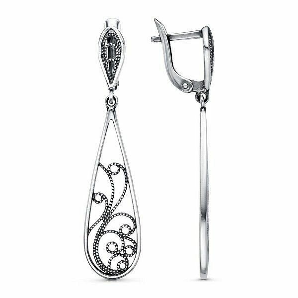 Серьги с подвесками, серебро, 925 проба, чернение