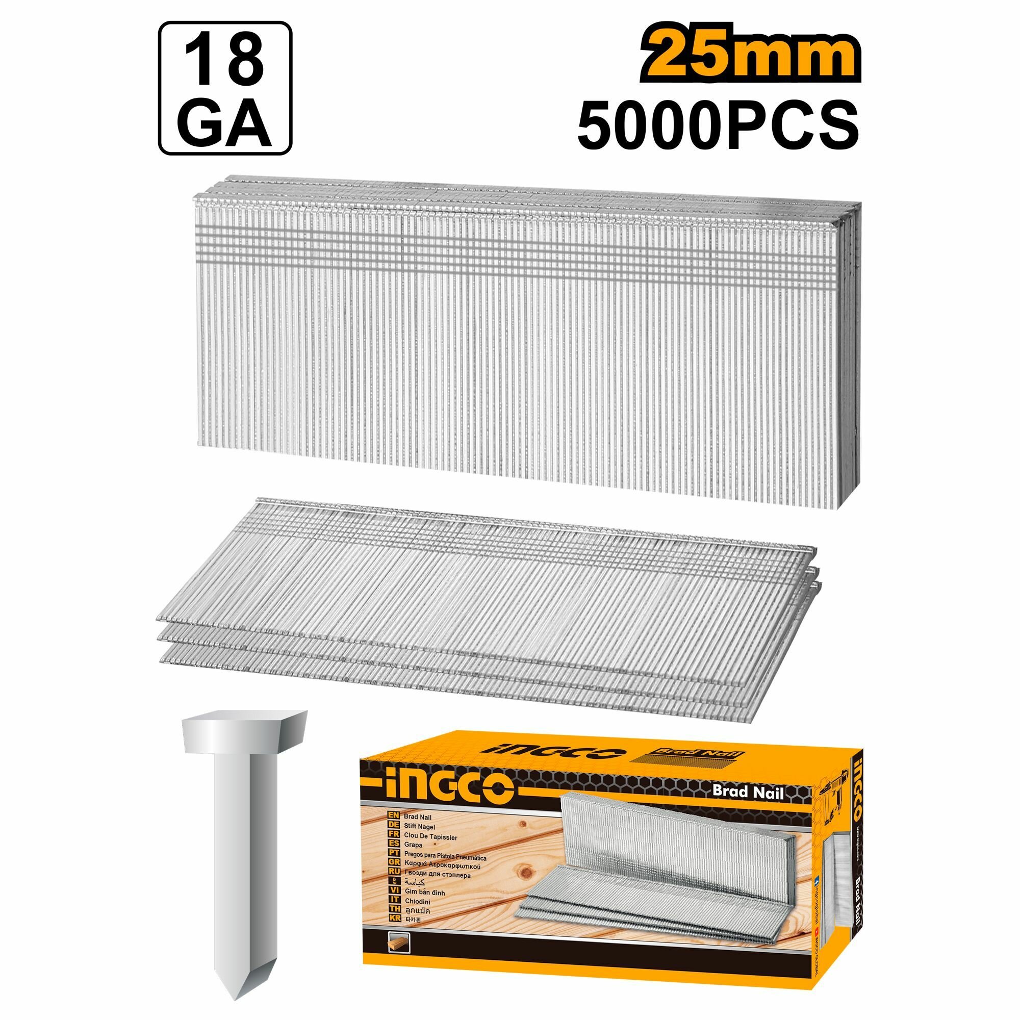 Гвозди для пневмостеплера 25 мм 5000Pcs INGCO ANA18251