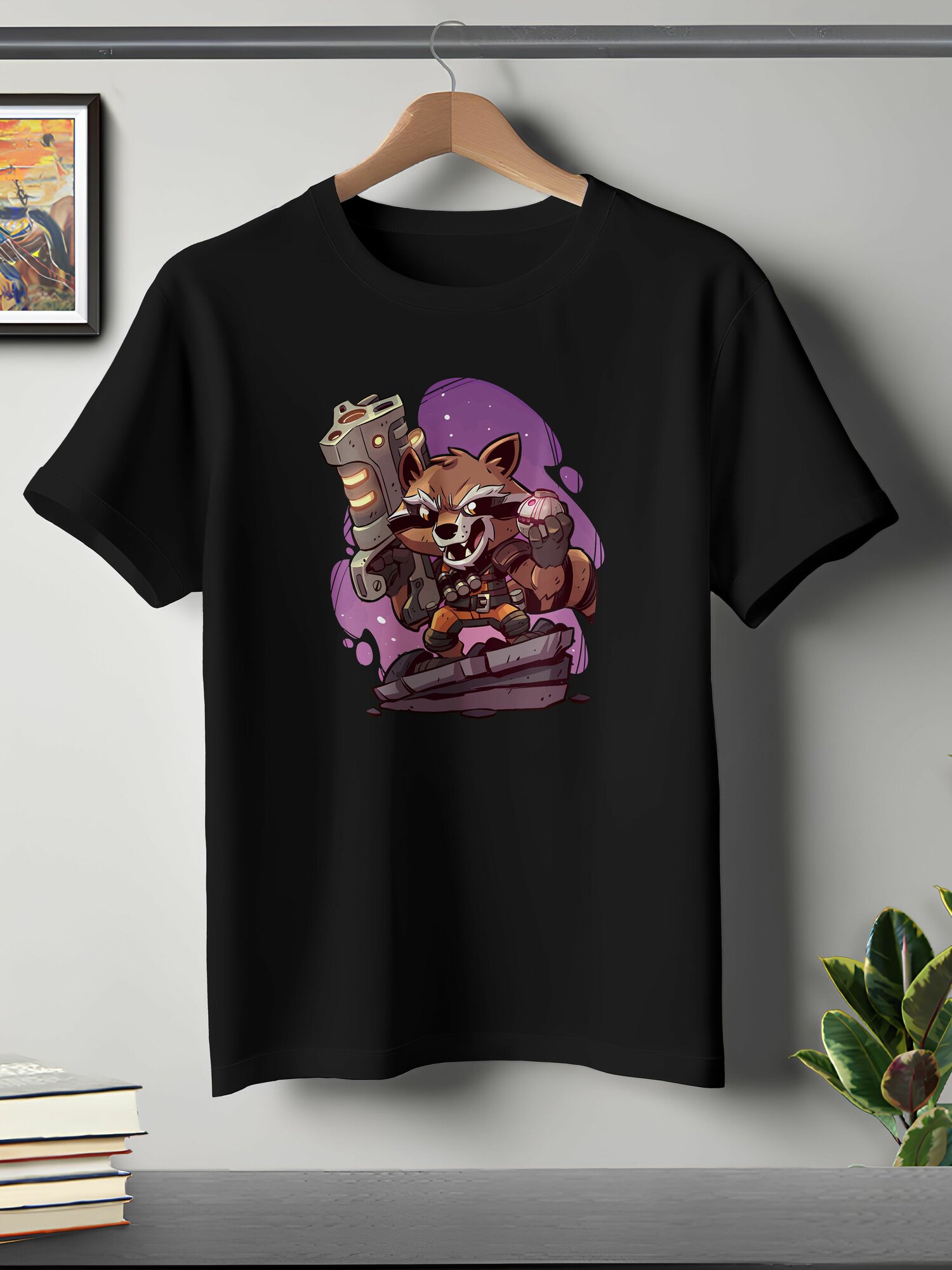 Футболка ONEQ унисекс 50-52 (XL) размер с принтом Енот, черная