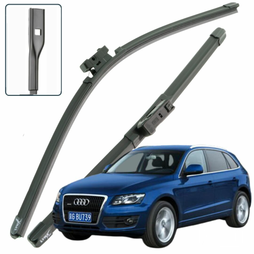 Дворники Audi Q5 (1) 8R / ауди КУ5 8Р 2008 / 2009 / 2010 / 2011 / 2012 Щетки стеклоочистителя бескаркасные автомобильные LYNXauto 600мм-500мм к-т 2шт.
