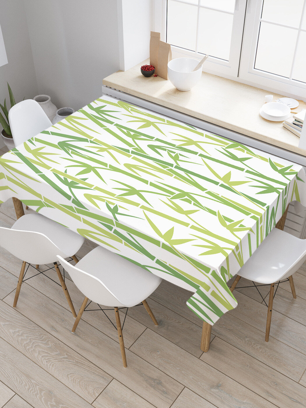 Прямоугольная тканевая скатерть на стол с рисунком "Заросли бамбука" 120 на 145 см, JoyArty