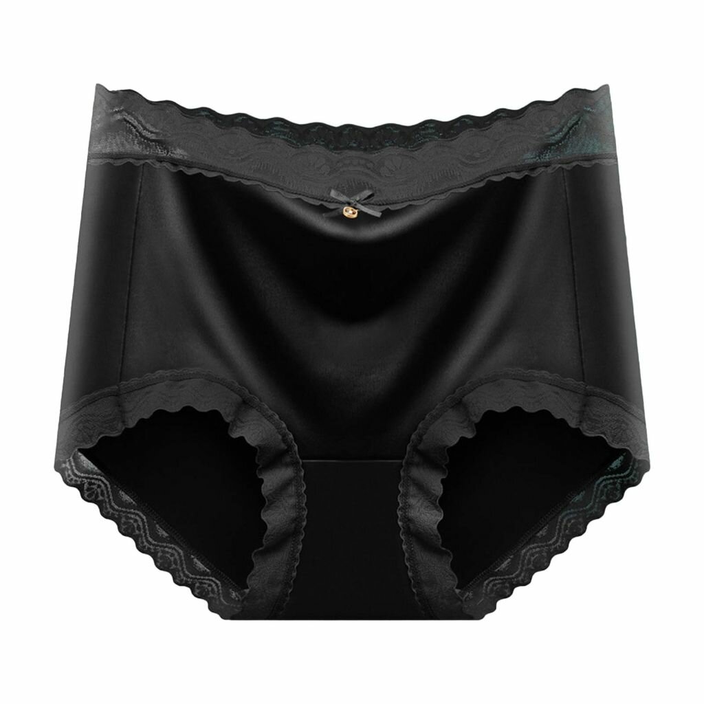Женское бесшовное кружевное нижнее белье из ледяного шелка-черный-M
