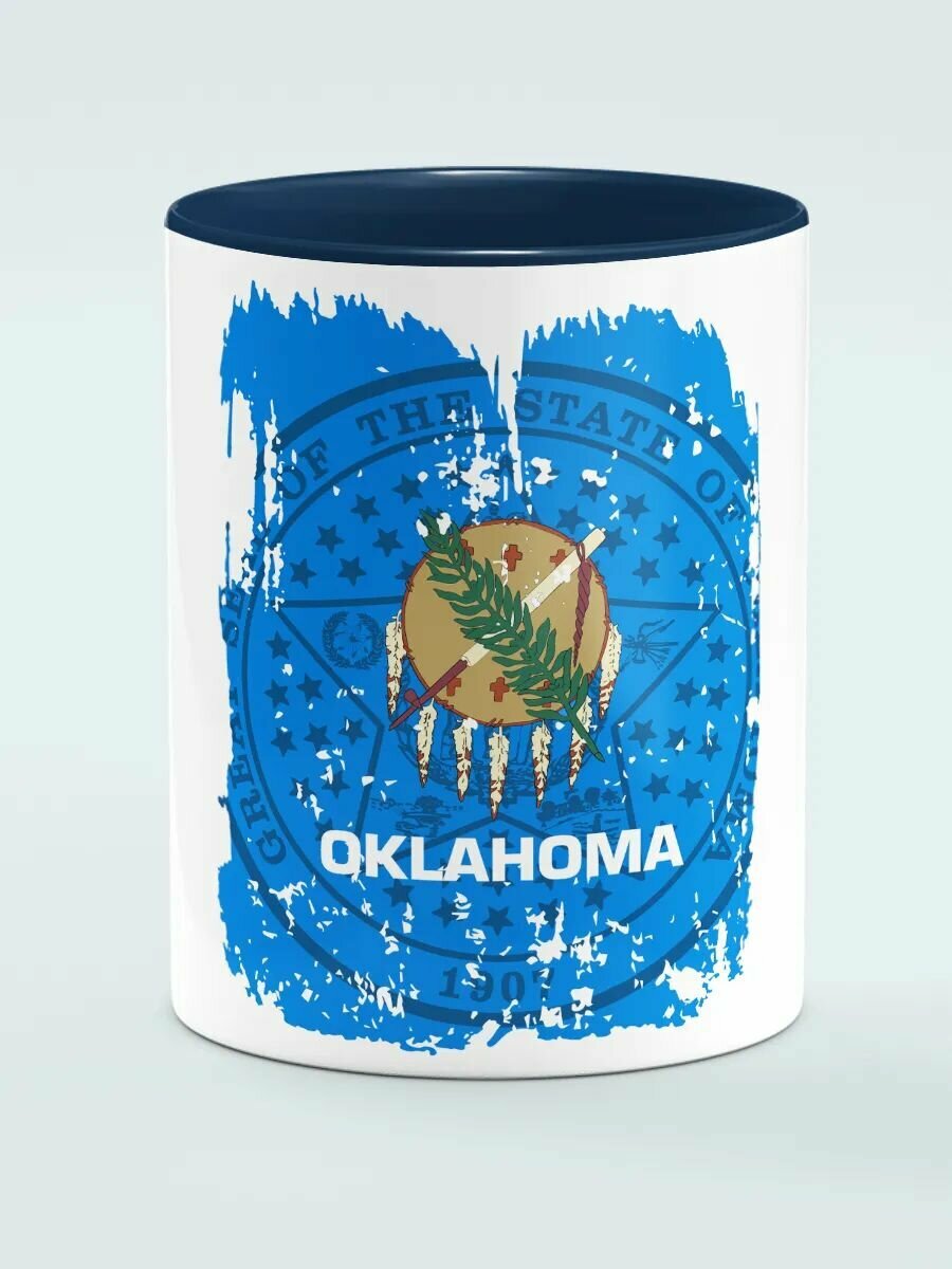 Кружка темно-синий цвет Филя "Флаг штата США Oklahoma", использование в СВЧ, керамика, 330мл, 1шт