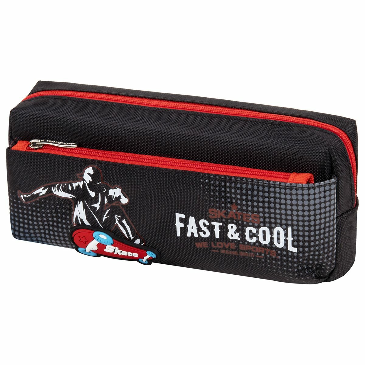 Пенал школьный 2 отделения Юнландия "Skate", черный, 210х60х90мм, полиэстер, 2шт. (270276)