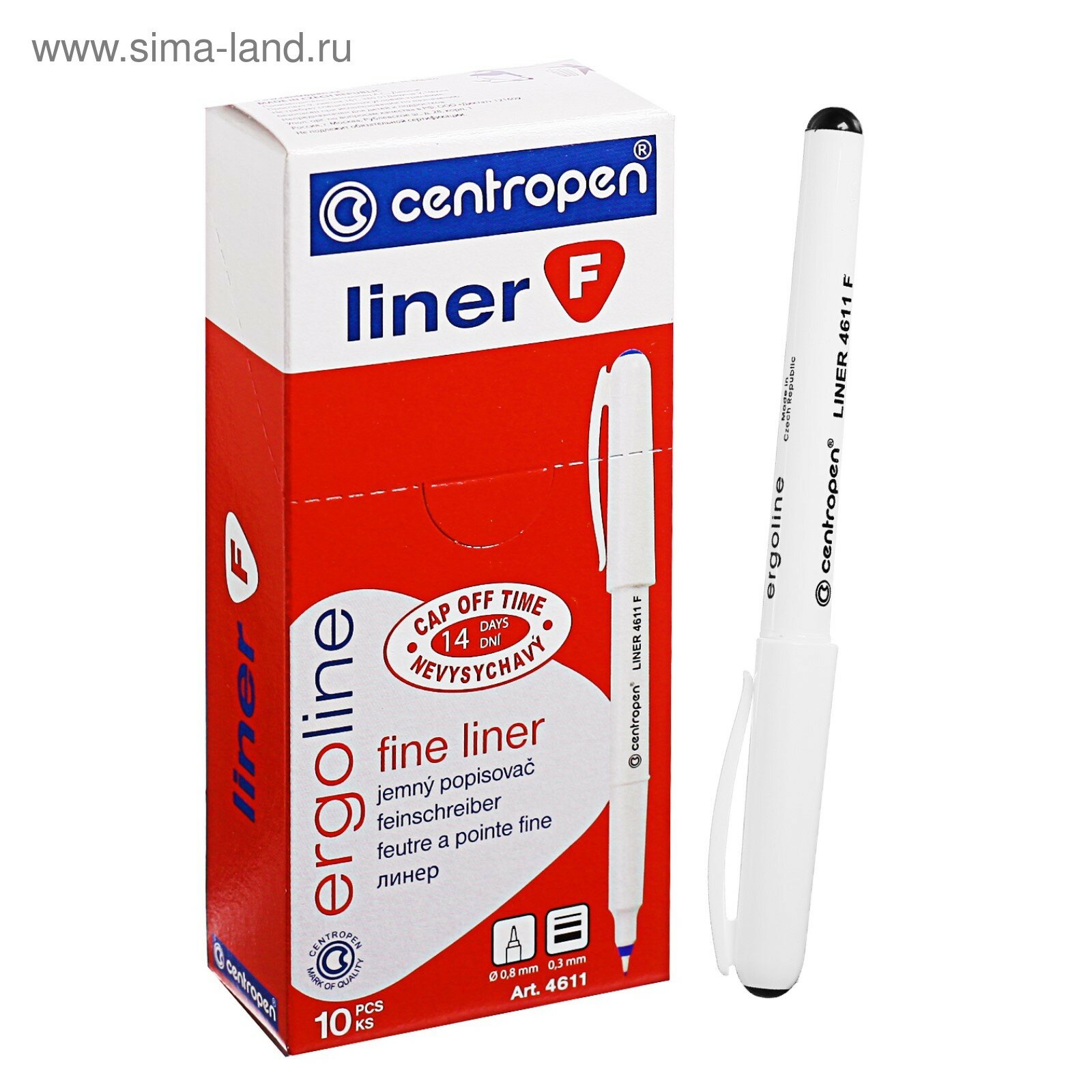 Ручка капелярная (линер, лайнер) чёрная CENTROPEN трёхгранная линия письма 0.8мм LINER 4611 F