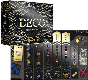 *Игр(Экономикус) Деко Покер на кубиках [6двустор. треков;5кубиков;14жетонов;25игр. фишек;32карты эффектов] (Э054) 18+
