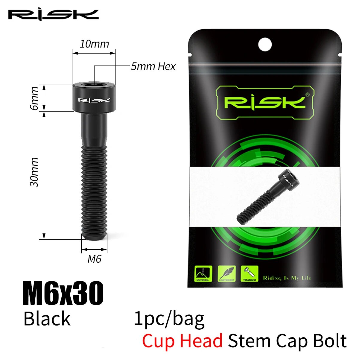 Болт для велосипеда RISK M6x30 Black