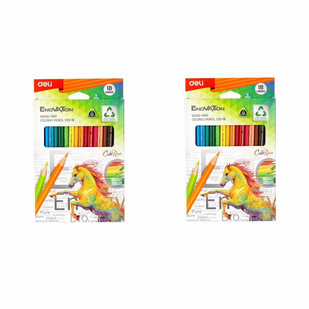 Deli Карандаши цветные трехгранные Deli Enovation, пластик, 18 цветов, 2 шт.