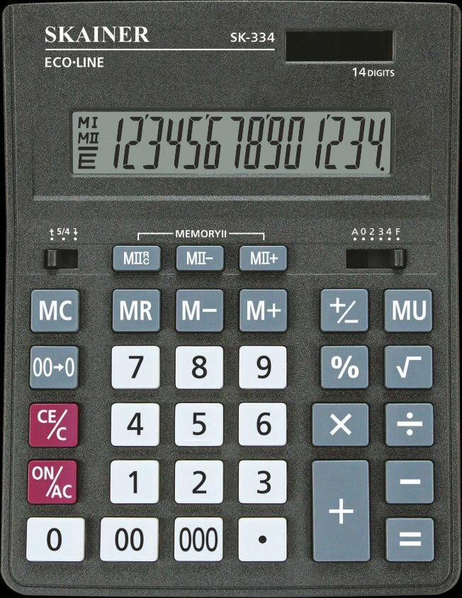 Калькулятор Skainer Настольный большой, 14 разрядов, двойное питание, черный
