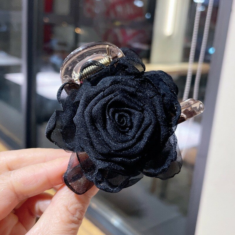 Заколка "Цветок розы", 8 см, черная