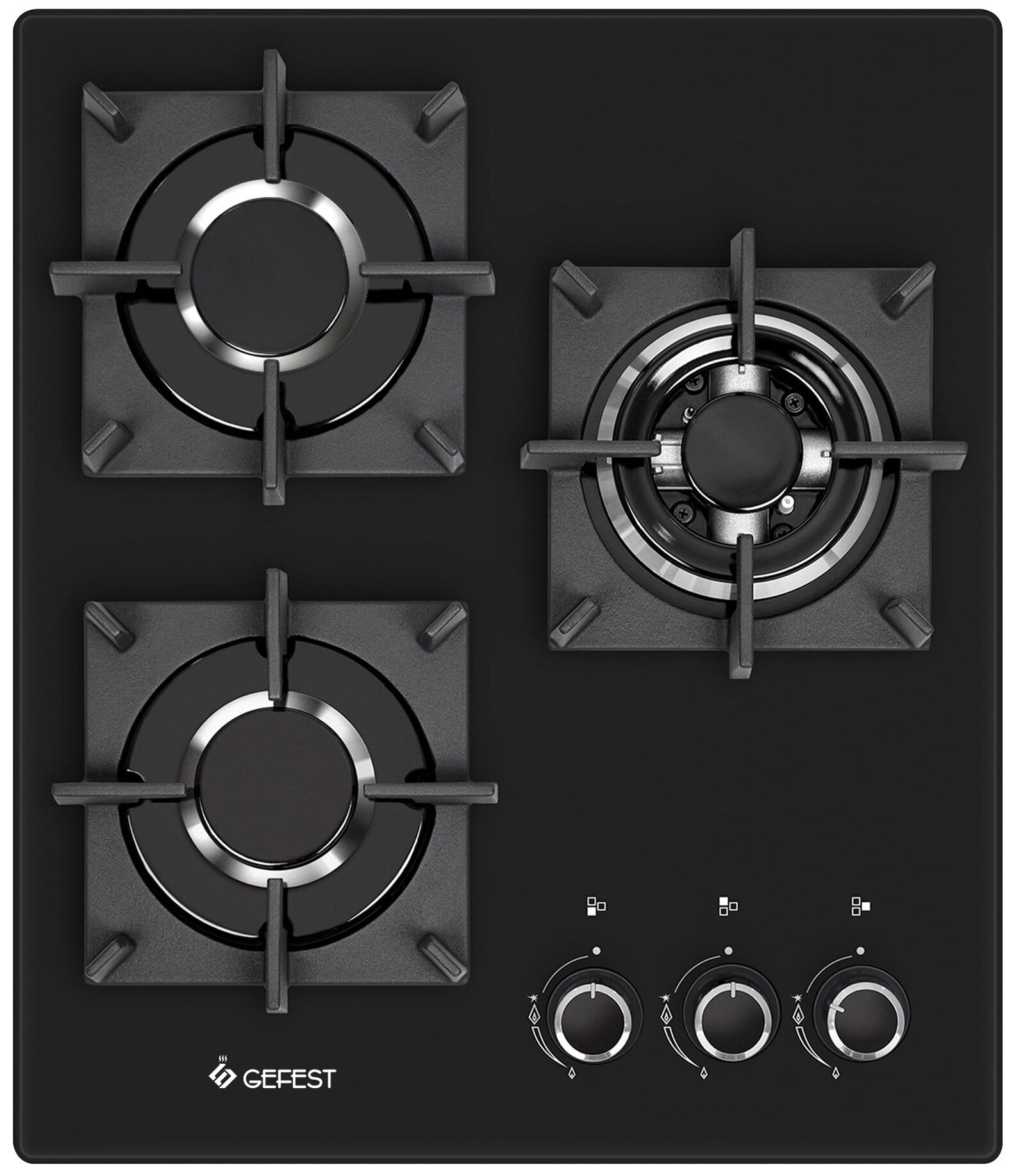 Газовая варочная панель Gefest ПВГ 2100-02 К33 45 см, 3 конфорки закаленное стекло электроподжиг газконтроль, черный