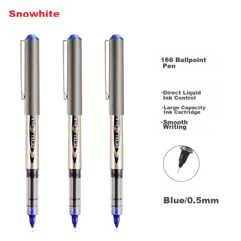 Snowhite PVN-166 Rollerball Pen, Student Gel Pen, Full Needle Tube Signature Pen, Exam Pen, 0.5mm, Blue, 12 Pens/box