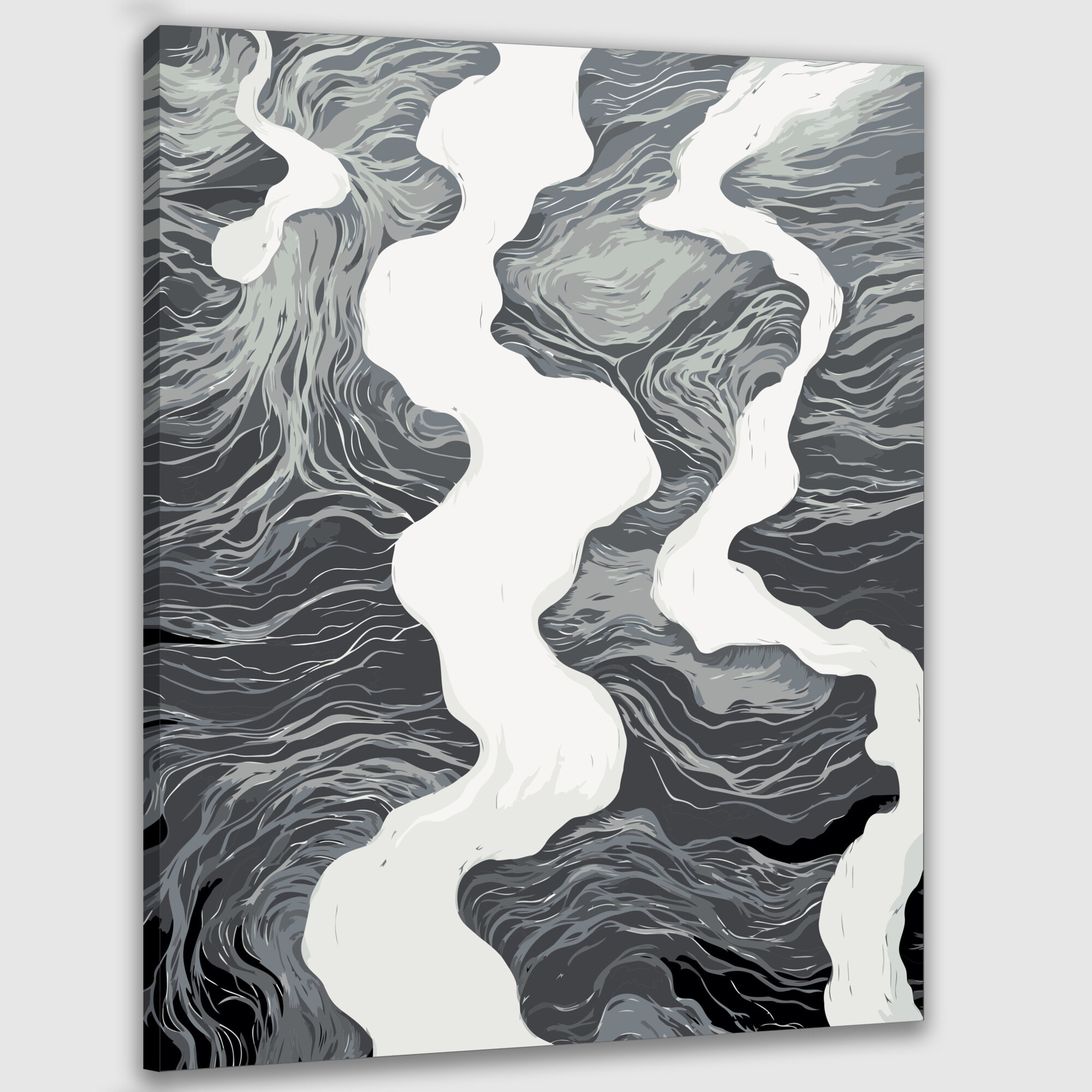 Картина по номерам 40x50 см, набросок, уголь, река, линии, формы, игривость, оттенки, текстура, смех