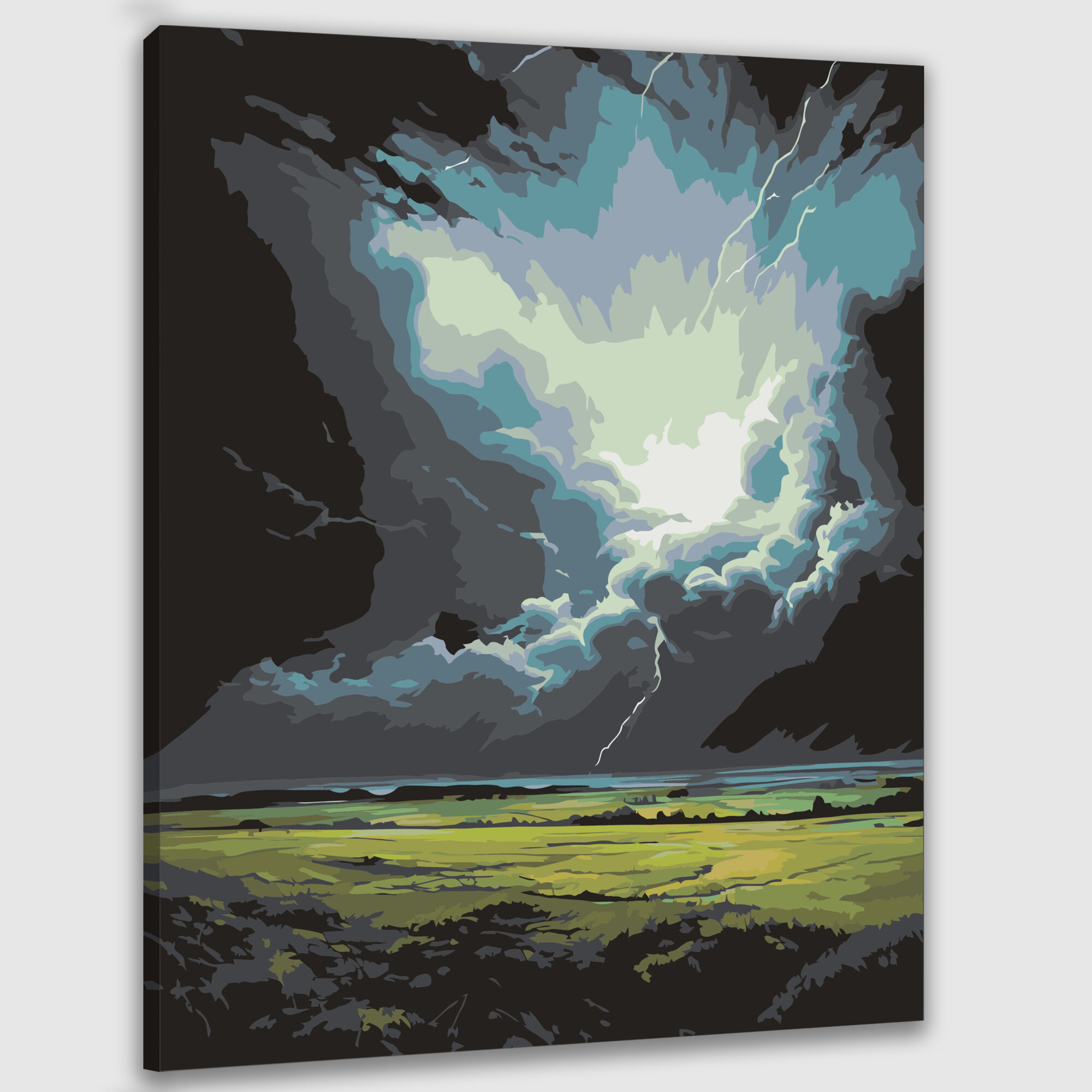 Картина по номерам 40x50 см, гроза, открытое поле, облака, молнии, небо, сила, благоговение