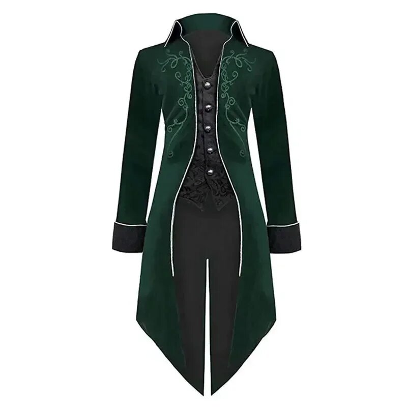 Мужской средневековый смокинг из полиэстера Темно-зеленый, XXXL, Suede tuxedo green