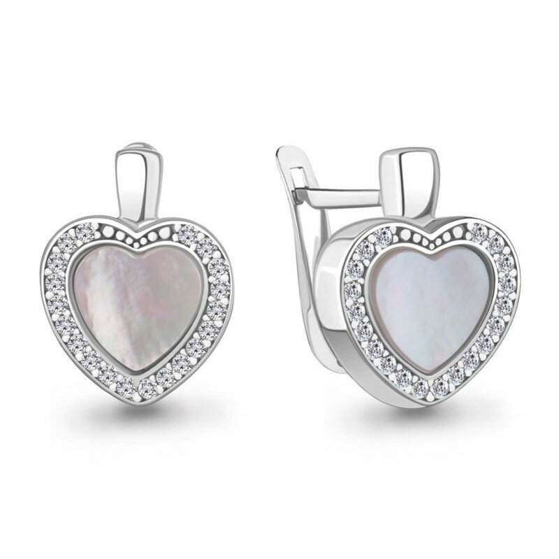 Серьги, серебро, 925 проба, перламутр, фианит