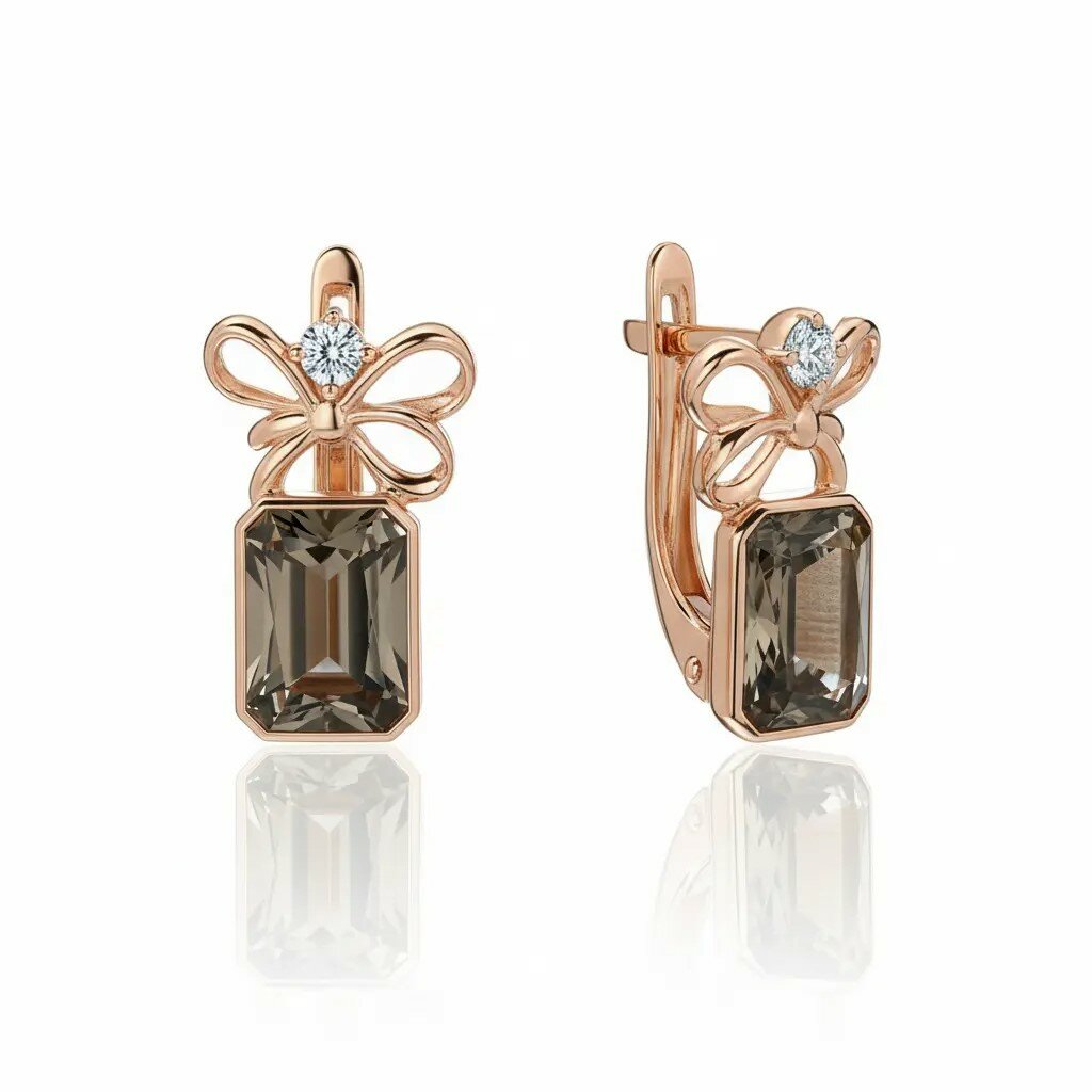 Серьги, красное золото, 585 проба, фианит, топаз