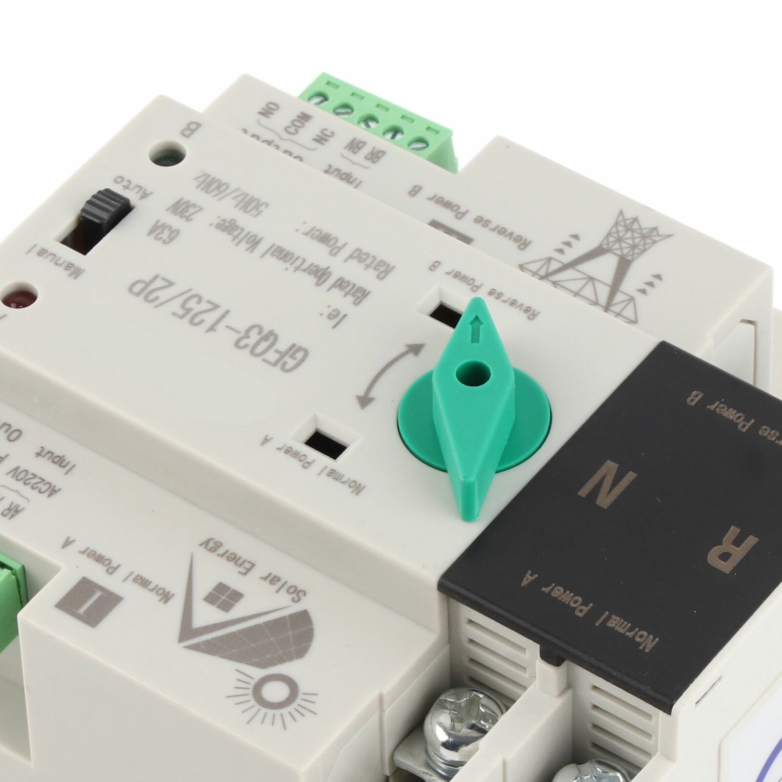 Автоматический резервный переключатель с двойным питанием, 2P, миллисекундный контроллер времени быстрого переключения, AC230V, 50/60 Гц, фотоэлектрическая система к сети, 63A