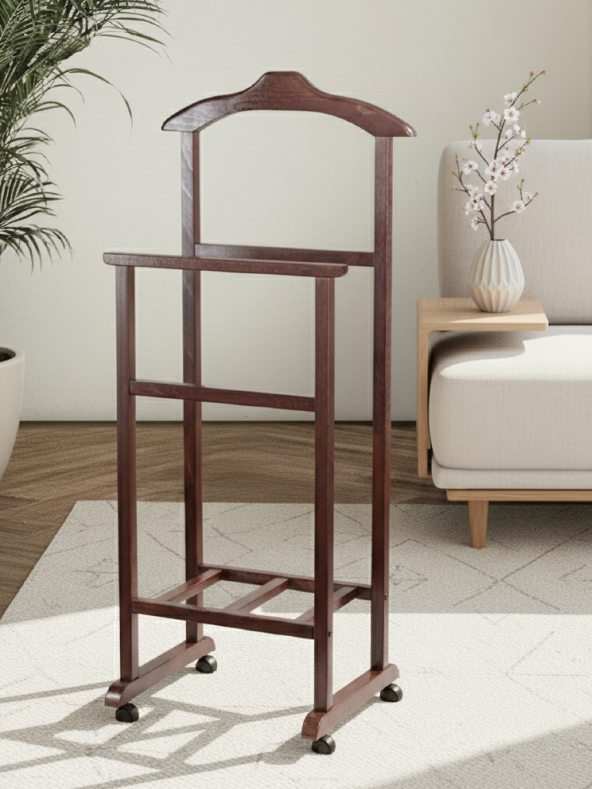 Вешалка SOLTY "Дуэт", деревянная, с колесами, двойная, цвет орех