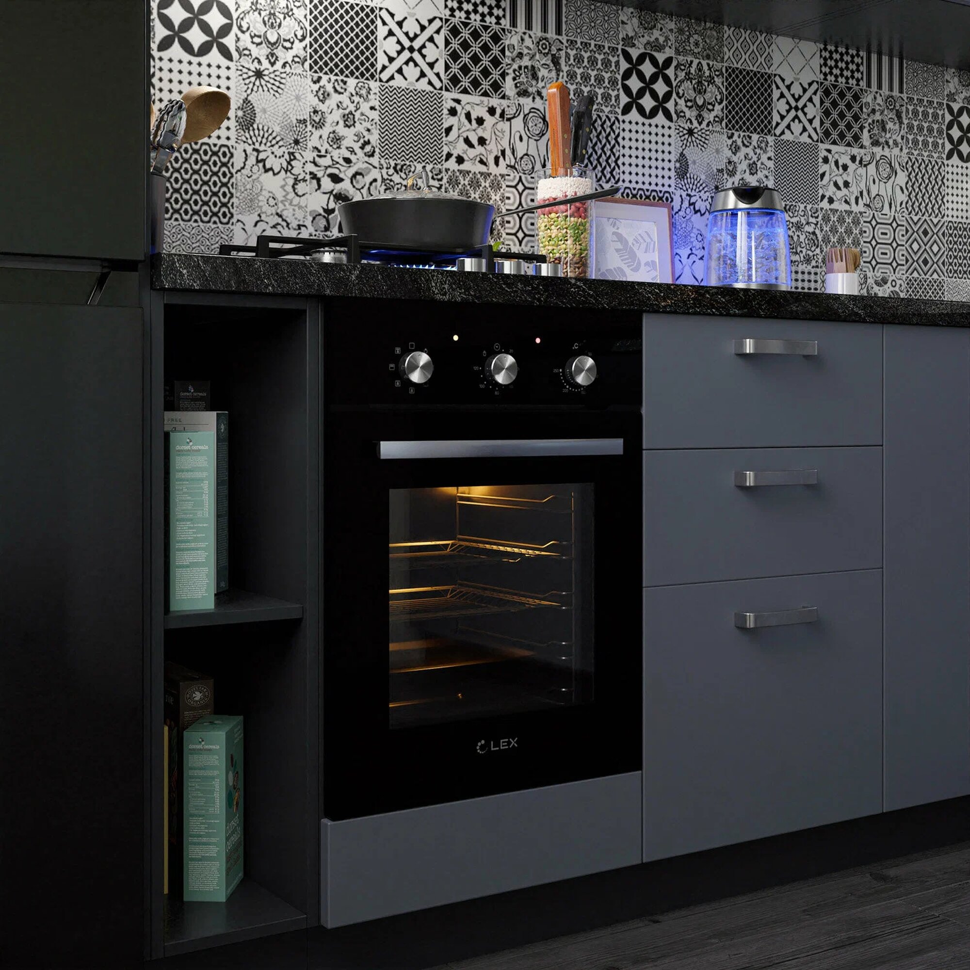 Духовой шкаф LEX EDM 4570 BL, электрический, гидролизная очистка, черный