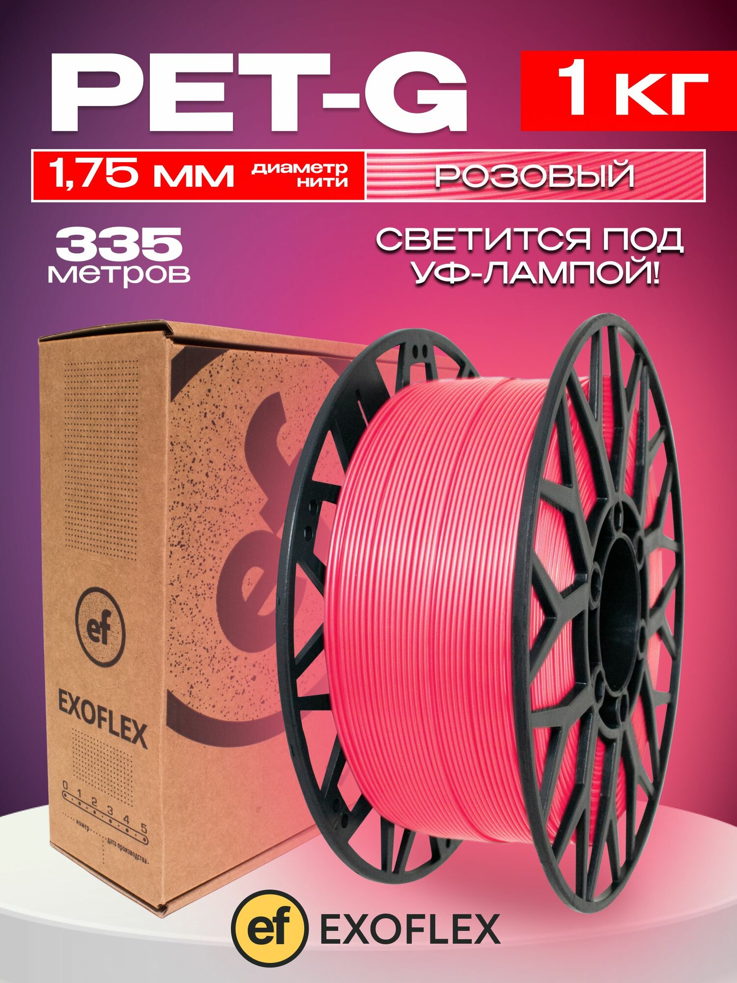 PETG Пластик для 3D принтера, Флуоресцентный Розовый, Филамент для печати