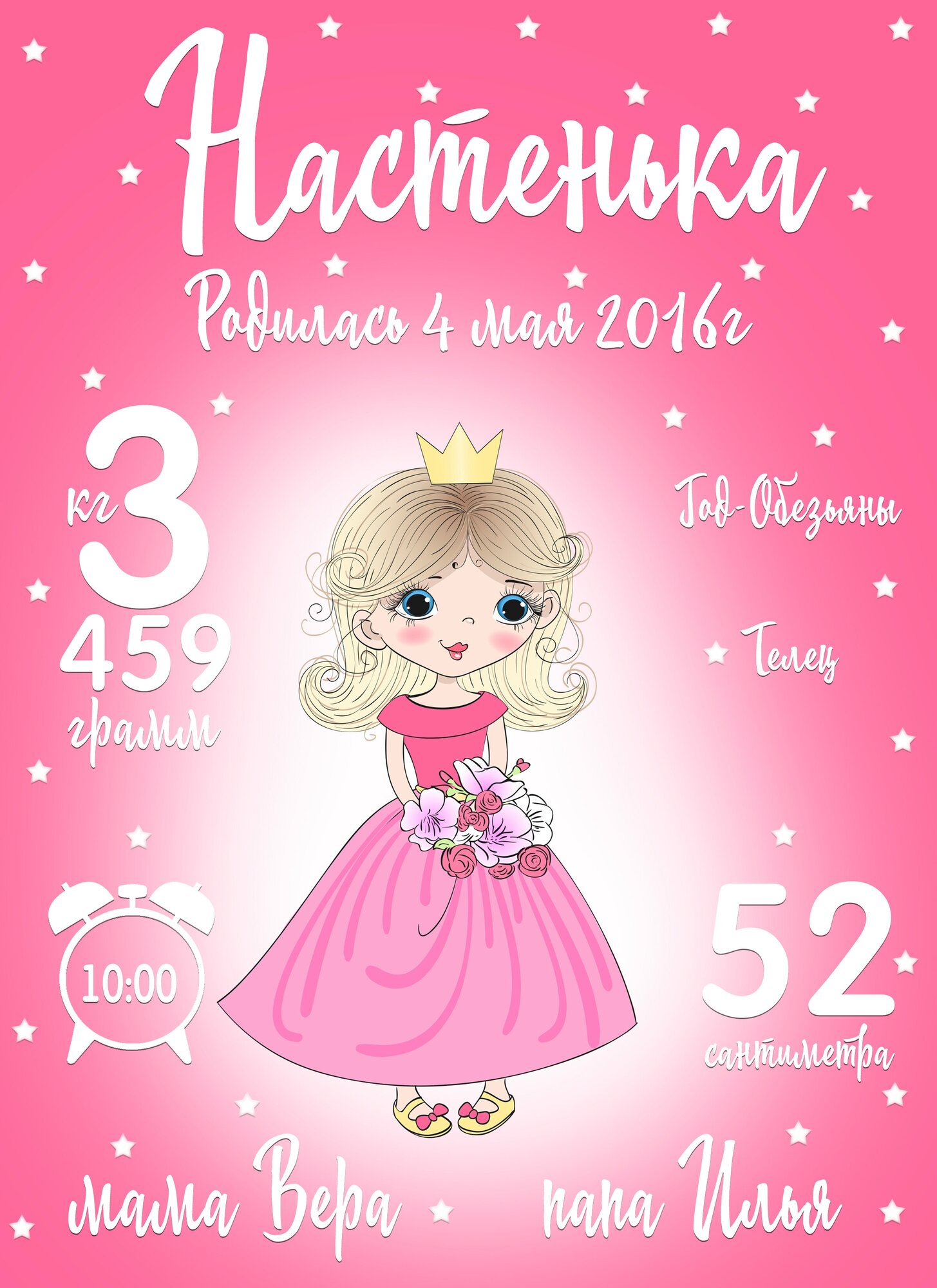 Метрика "Настенька" от RiverART холст на деревянном подрамнике 40х30см.