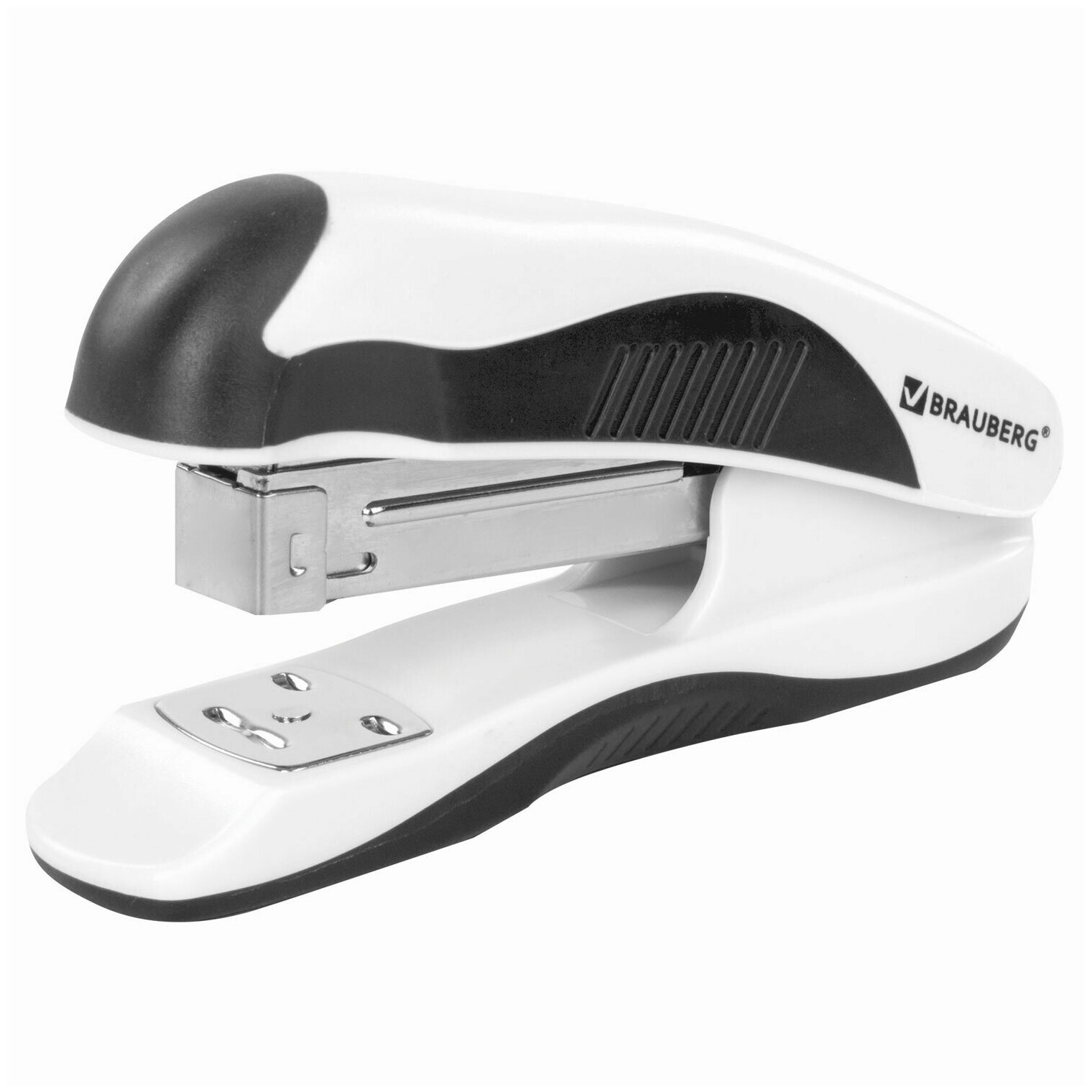 Степлер №24/6, 26/6 BRAUBERG "JET PRO", до 25 листов, эргономичный, бело-черный, 228585