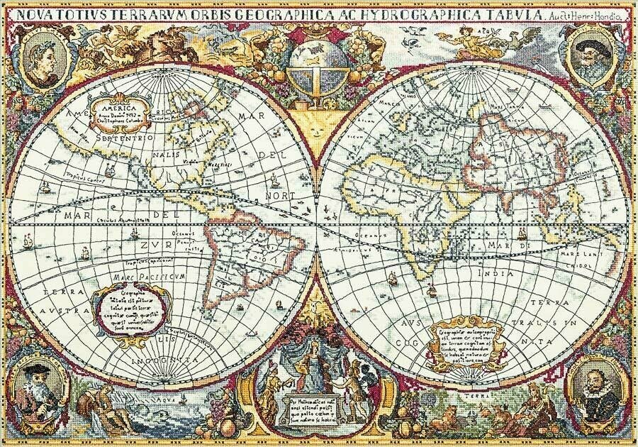 Набор для вышивания PANNA "Золотая серия" PZ-1842 "Географическая карта мира"