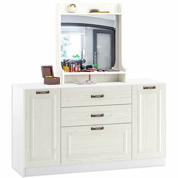 Комод + Полка Mobi Ливерпуль 10.118 с зеркалом Белый/ясень ваниль