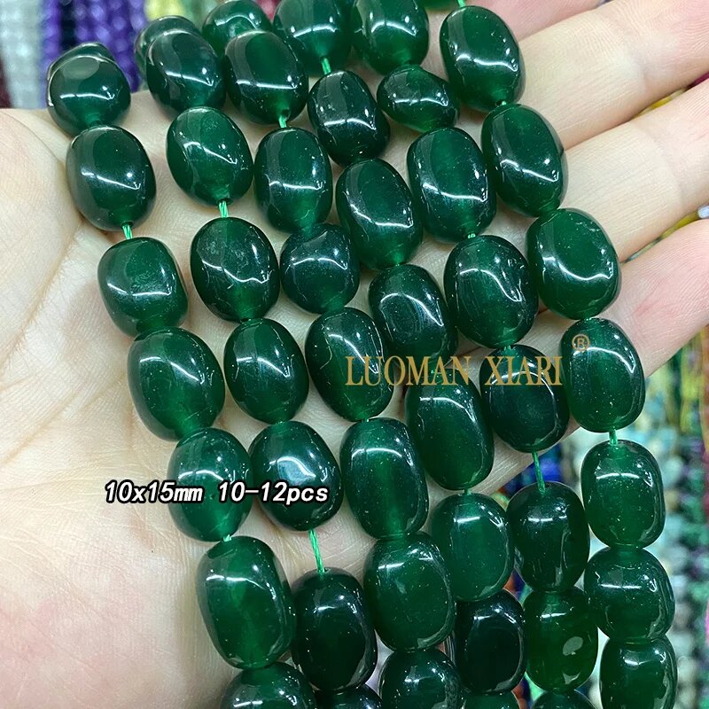 Натуральные бусины халцедон LUOMAN XIARI изумрудно-зелёный 10x15mm chips 7.5in