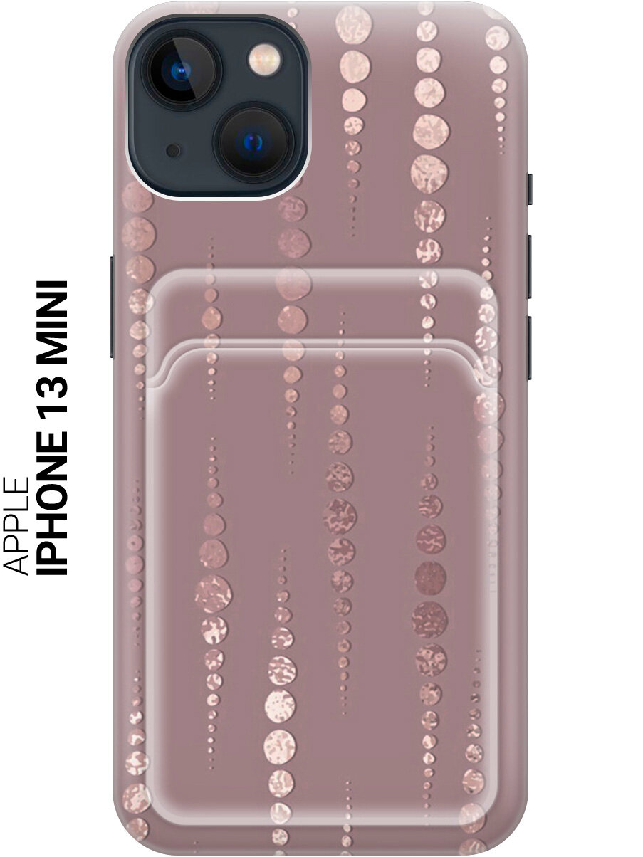Силиконовый чехол на Apple iPhone 13 Mini / Эпл Айфон 13 мини с рисунком "Монеты в розовых песках" и карманом для карт