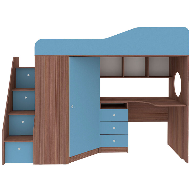 Кровать чердак Кадет 1 с универсальной лестницей Бодего Темный - Светло Синий/Голубой