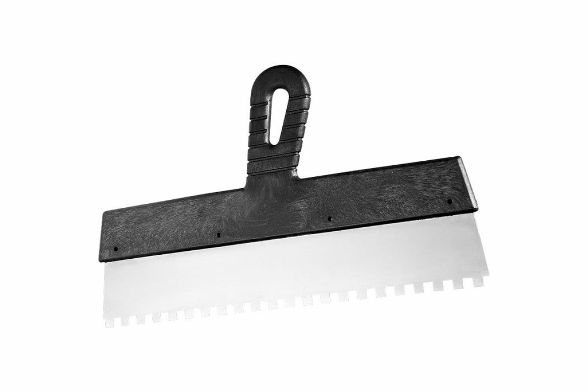 СИБРТЕХ шпатель из нержавеющей стали 350 мм зуб 10x10 мм с пластмассовой ручкой 85507