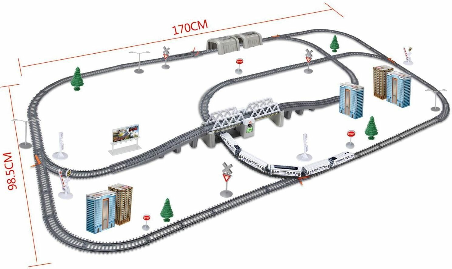 Детская игрушечная железная дорога "Экспресс" электрическая, со световыми эффектами, длина пути 914 см, в наборе поезд на 5 вагонов, мост, работает от батареек