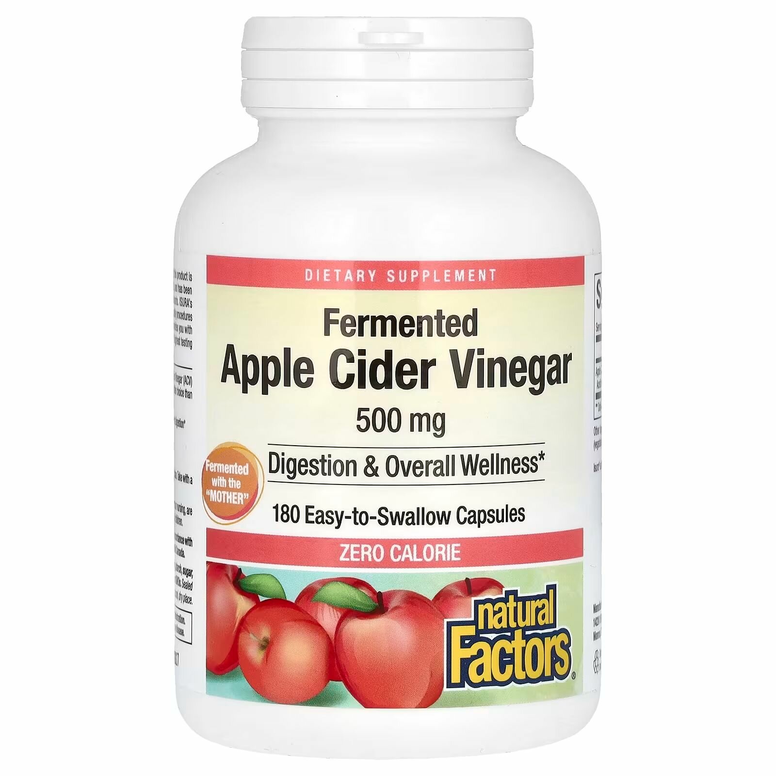 Антикосидант Natural Factors, ферментированный яблочный уксус Apple Cider Vinegar, 500 мг, 180 капсул